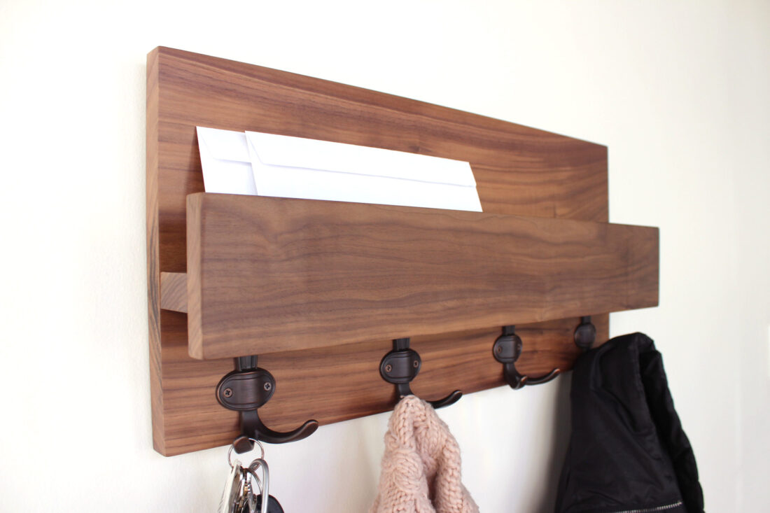 Hardwood Entryway Mail Key Organizer, Modern Rustic Mail Letter Holder ...
