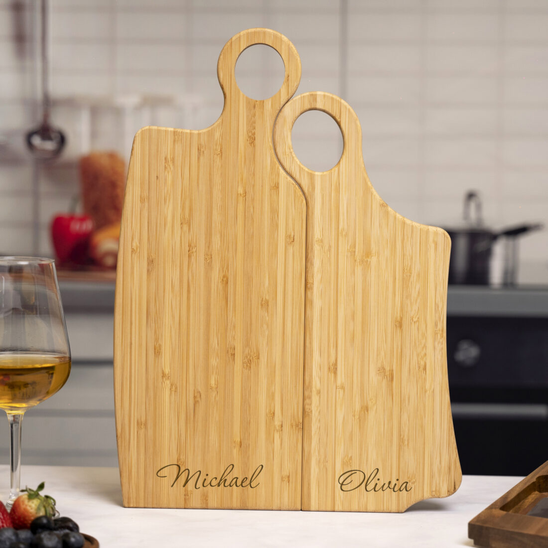 Bamboo Personalized Mr. & Mrs. Cutting Boards Set | Straga Products